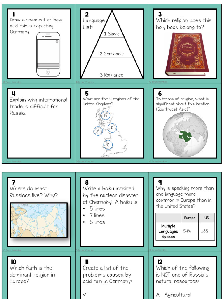 Europe Geography Task Cards For Students | PDF | Europe | Natural ...