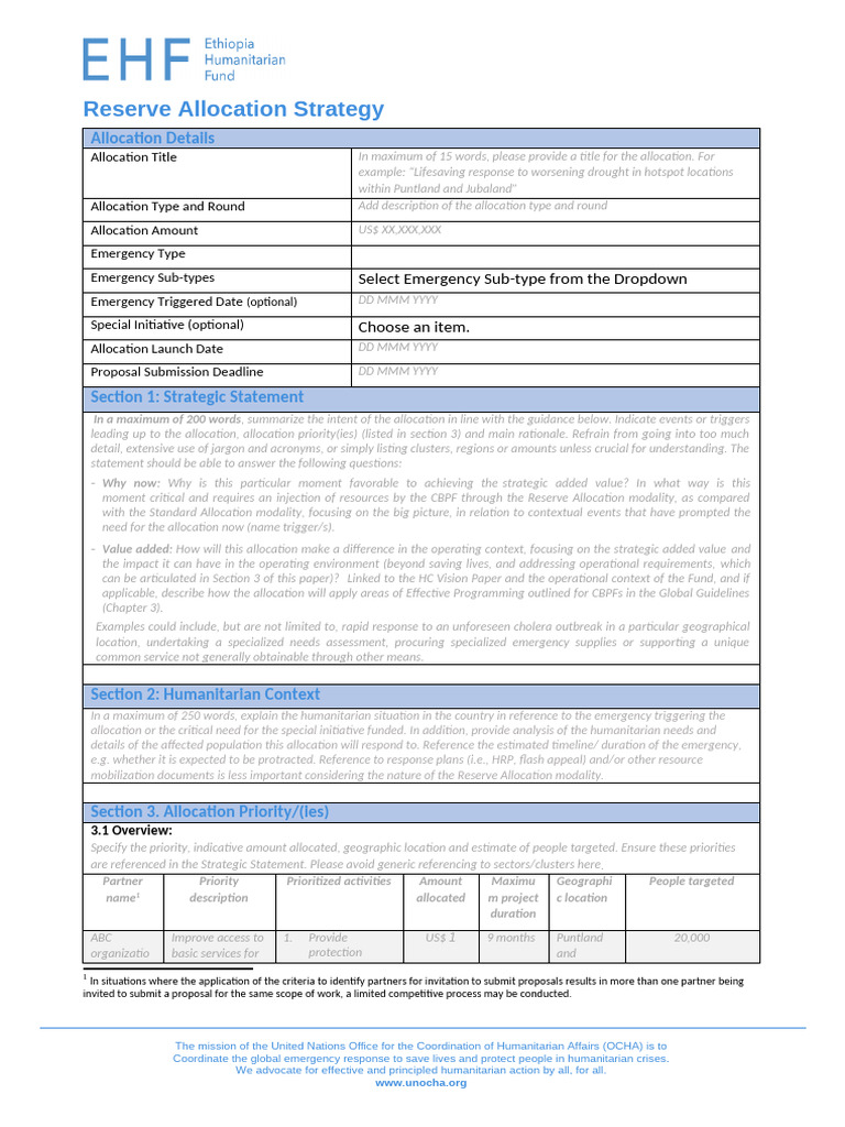 Annex 2. Allocation Strategy Template Reserve Allocation | PDF ...