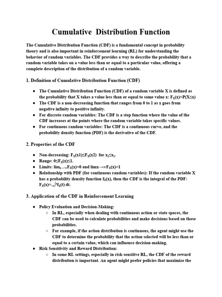 Cumulative Distribution Function in RL | PDF | Probability Distribution ...