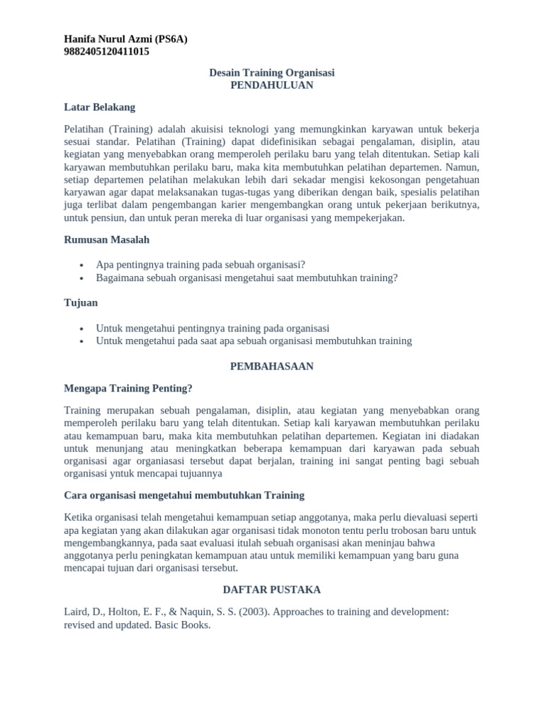 Paper Desain Training Organisasi | PDF