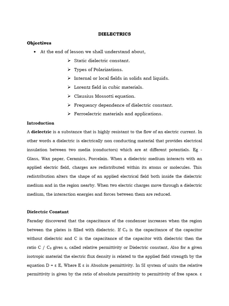 Unit 3 Dielectrics CSE Stream 2024 | PDF | Dielectric | Permittivity