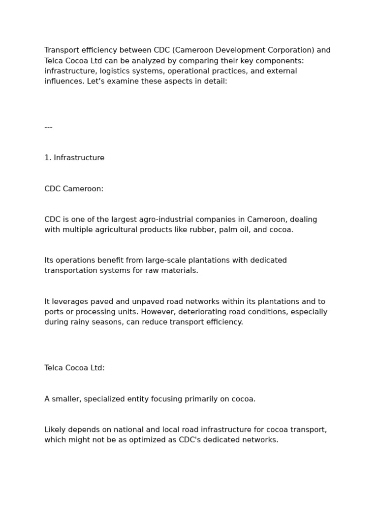Transport Efficiency of Both Telca Cocoa and CDC | PDF | Logistics ...