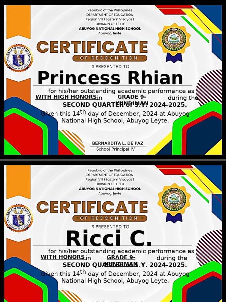2nd Quarter Certificates | PDF