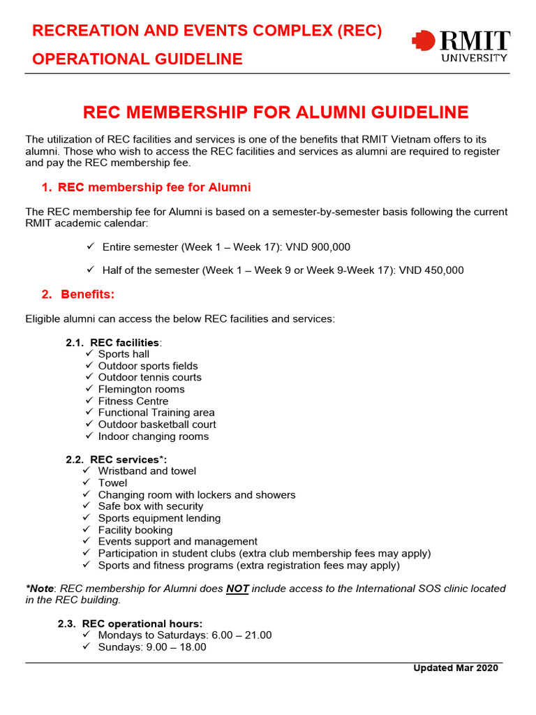 Rec Memebership For Alumni Guideline Sgs | PDF | Service Industries