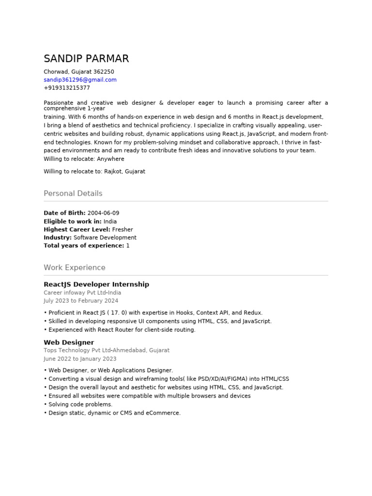sandip.cv | PDF | Web Design | Java Script sandip.cv | PDF | Web Design | Java Script