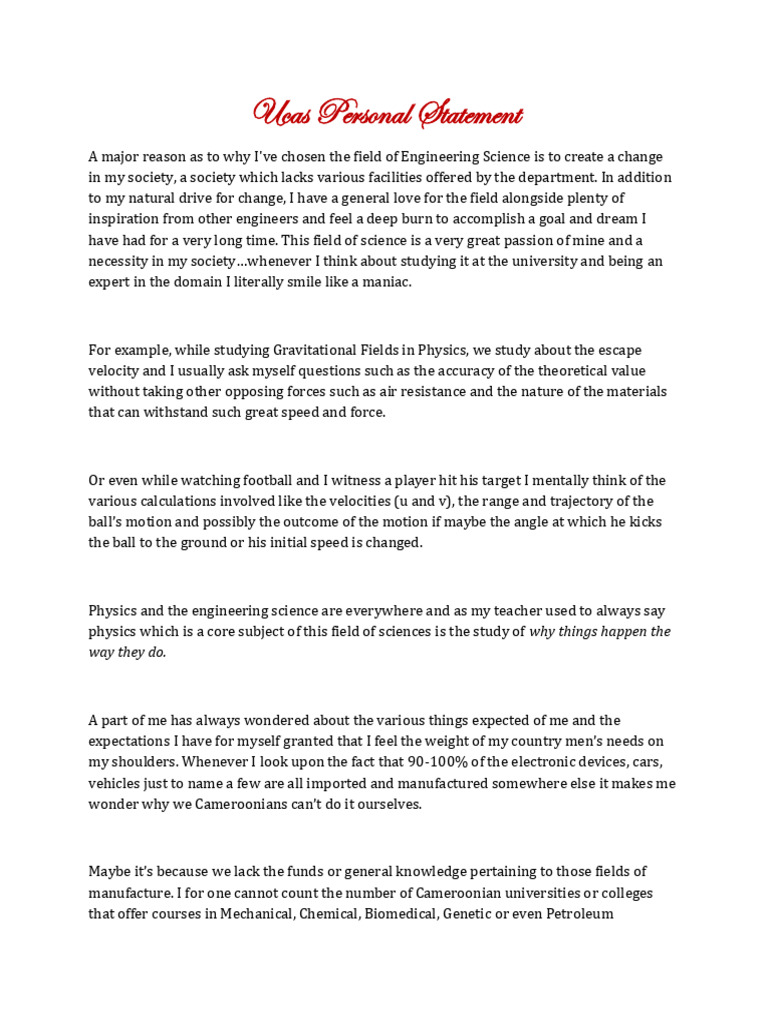 UCAS Personal Statement | PDF | Engineering | Science