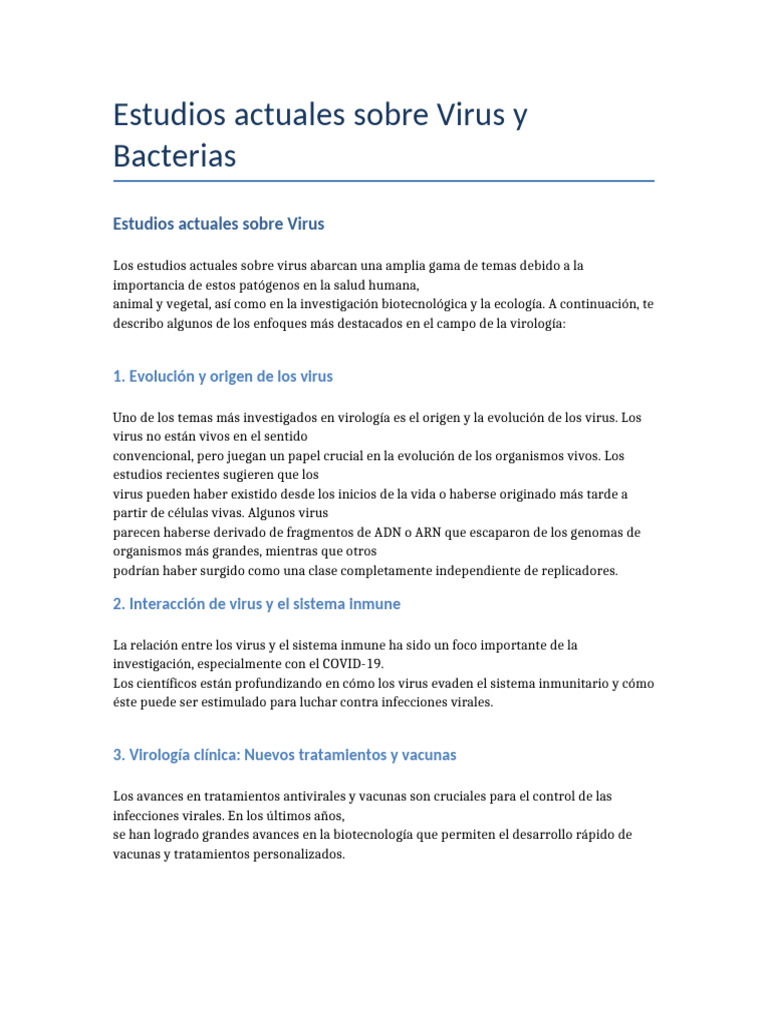 Estudios Actuales Sobre Virus y Bacterias | PDF | Virus | Las bacterias