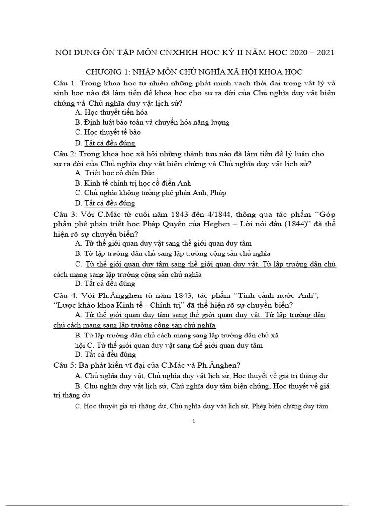 Cau Hoi Trac Nghiem Va Dap An Chu Nghia Xa Hoi Khoa Hoc Truong Dai Hoc 104370 | PDF