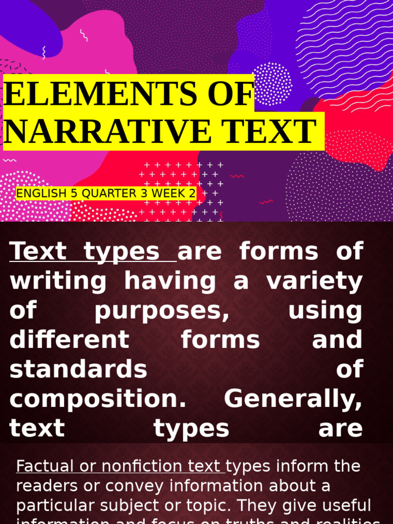 ENGLISH 5 QUARTER 3- Elements of Narrative Text | PDF | Snow White | Narrative