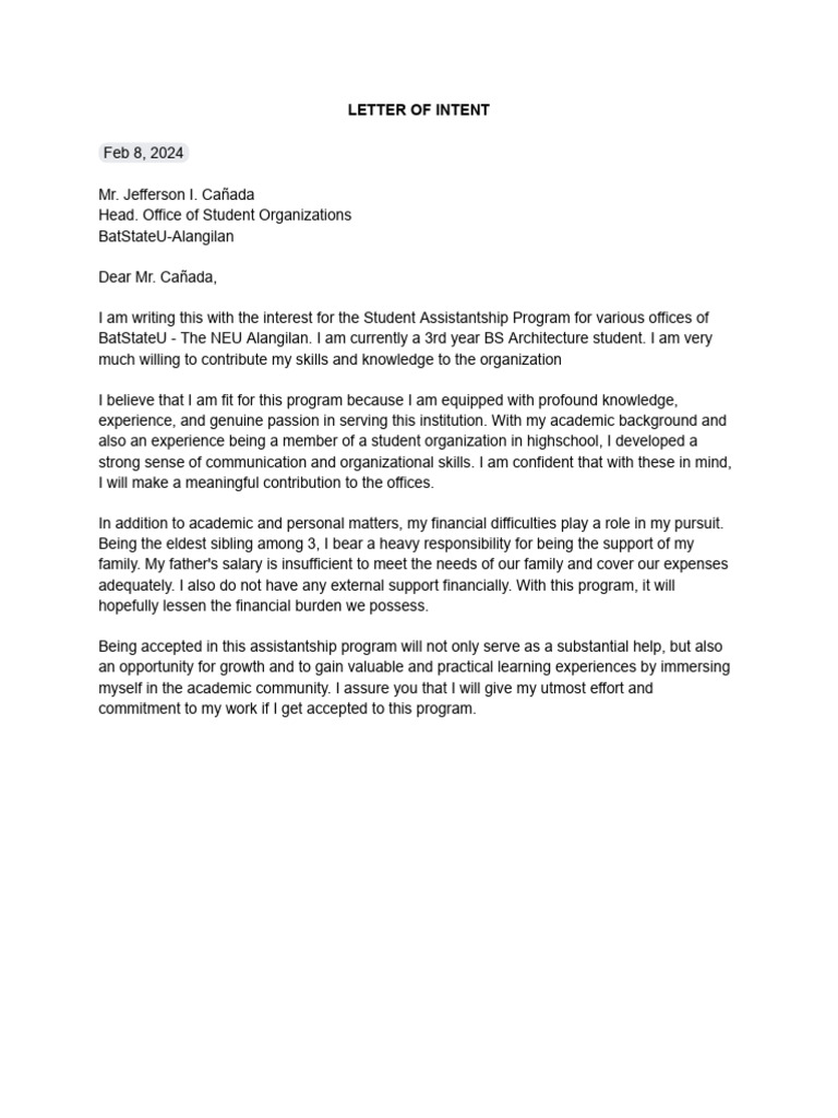 Letter of Intent | PDF