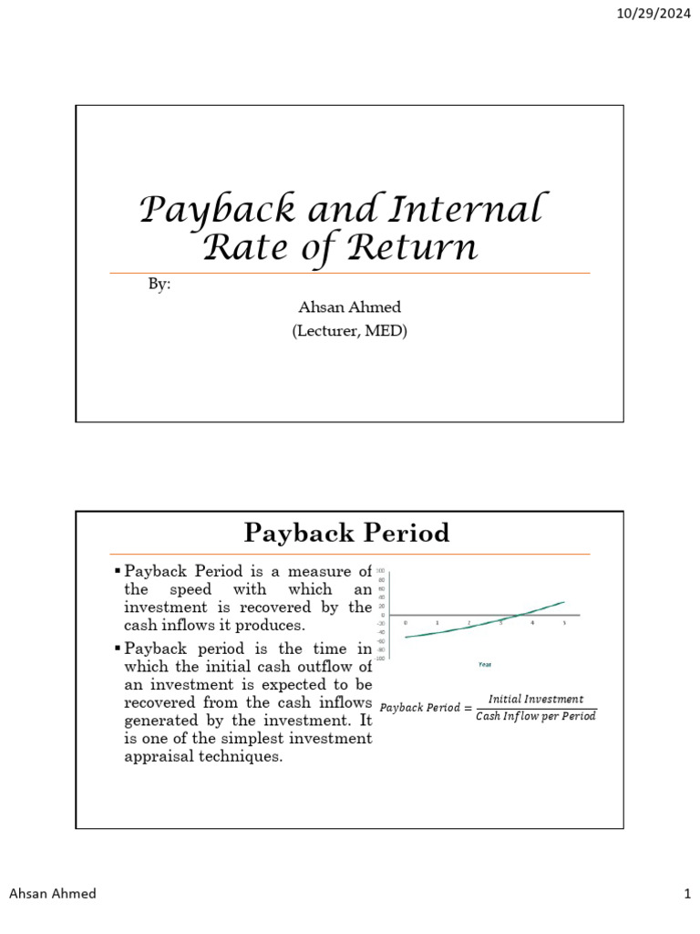 Lecture-5 Payback and IRR | PDF | Internal Rate Of Return | Present Value