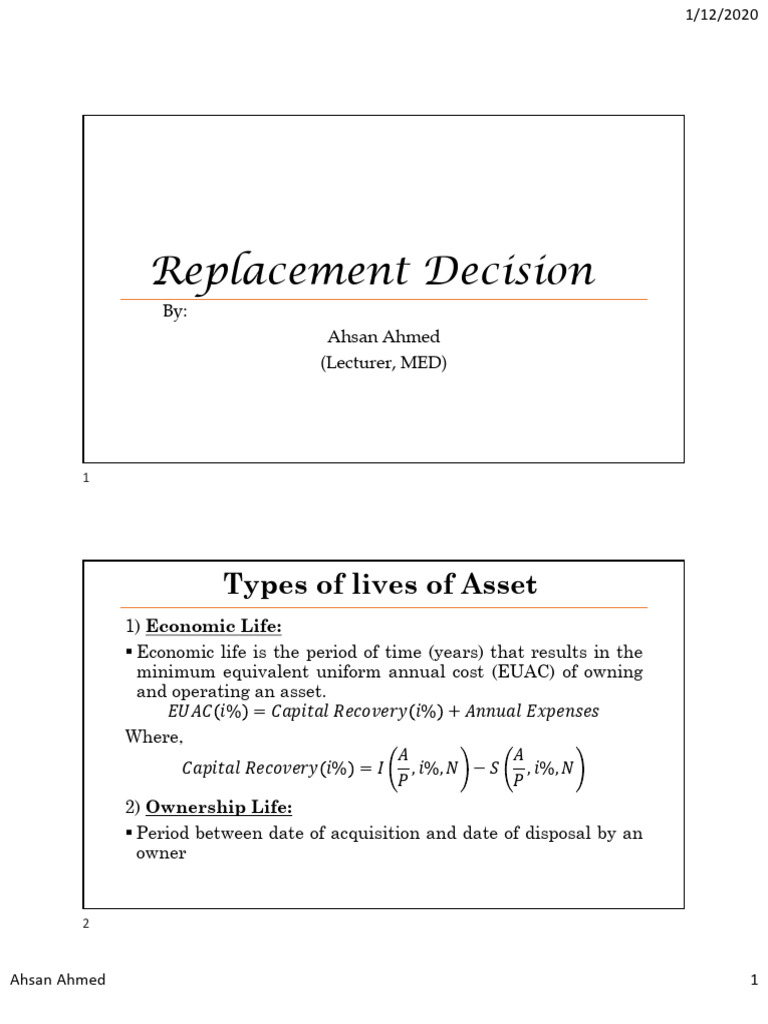 Lecture-6 Replacement Decision | PDF | Economies