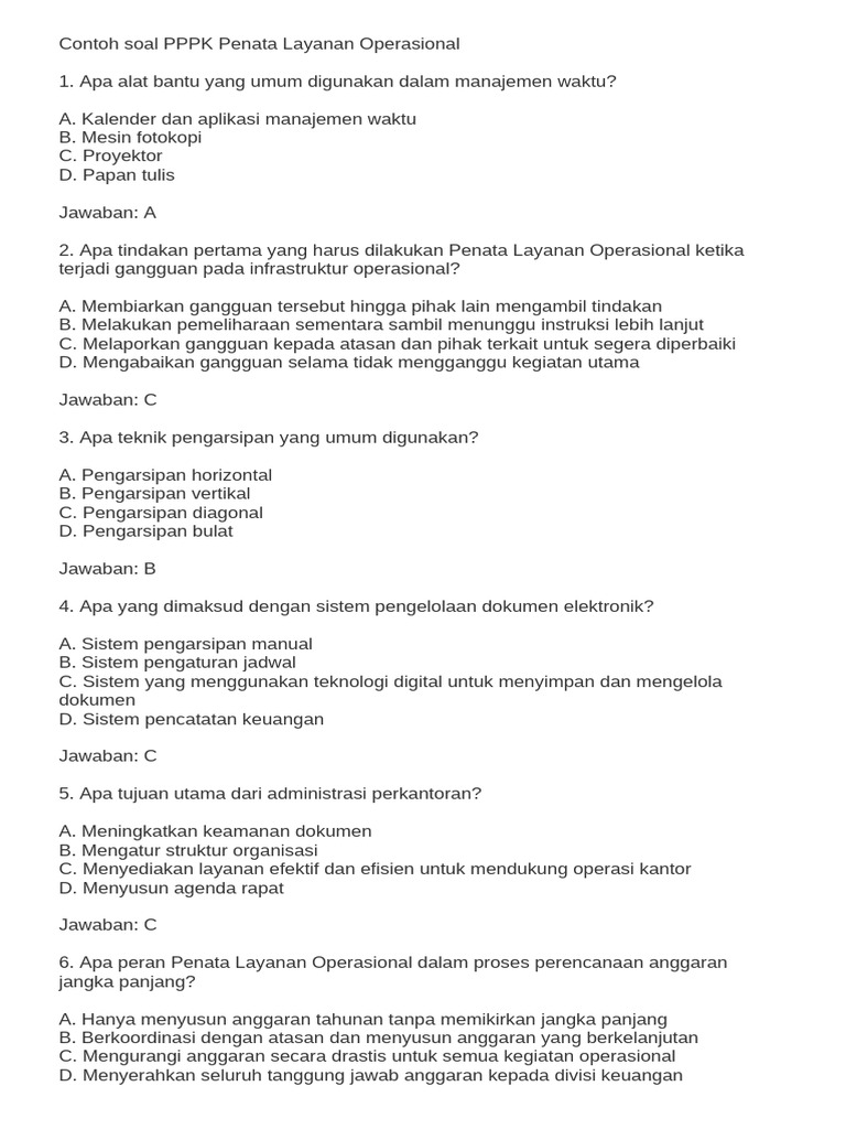 Contoh Soal PPPK Penata Layanan Operasional | PDF