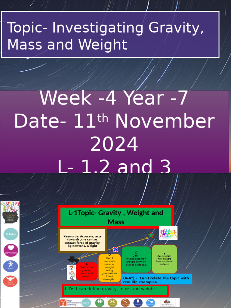 Year 7 Week - 3 Investigating Gravity Mass and Weight PowerPoint | PDF ...