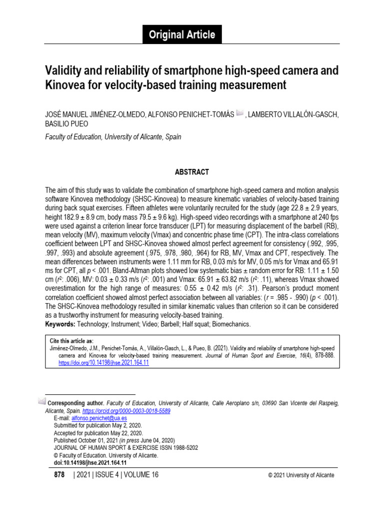 Validity and Reliability of Smartphone High-Speed Camera and | PDF ...
