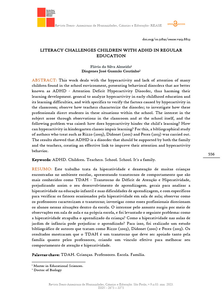 X - Literacy Challenges Children With Adhd in Regular Education | PDF | Attention Deficit ...
