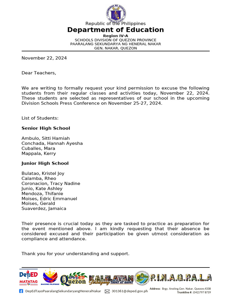 Excuse-letter | PDF