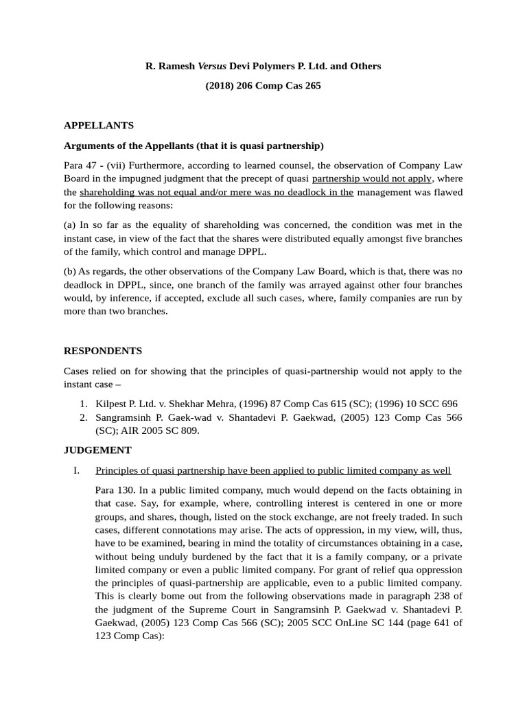 r ramesh v devi polymer | PDF | Judgment (Law) | Public Law