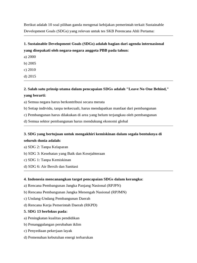 Berikut Adalah 10 Soal Pilihan Ganda Mengenai Kebijakan Pemerintah Terkait Sustainable ...