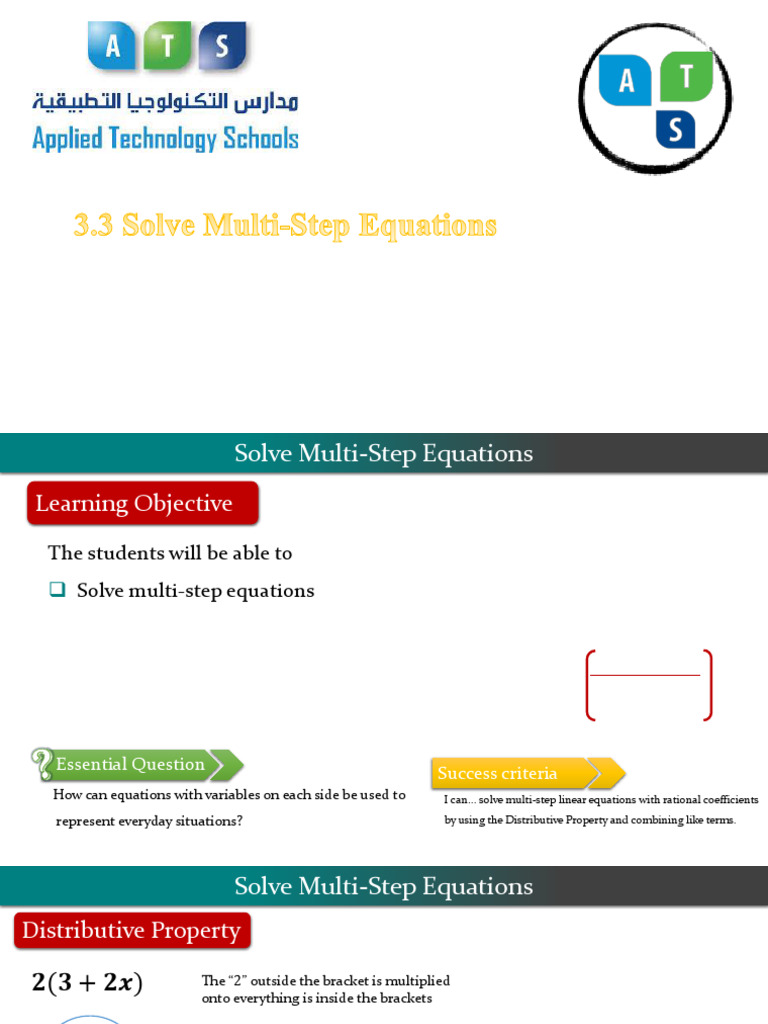 3.3 Solve Multi-Step Equations | PDF | Equations | Algorithms