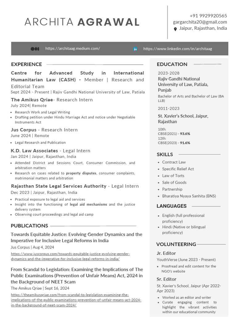 Archita Agrawal - CV | PDF | Justice | Crime & Violence