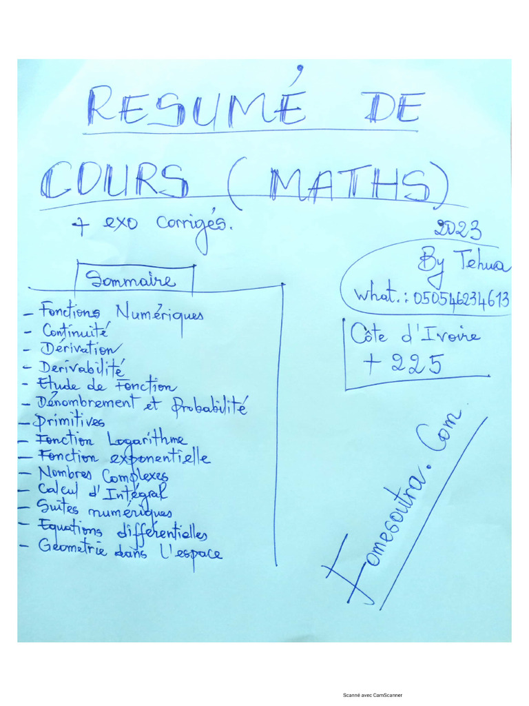 Cours de Maths+Exo Corrigés by Tehua 2023 | PDF