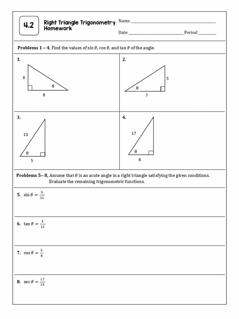 Practice 4.2-Right Triangle Trigonometry Key | PDF | Trigonometry ...