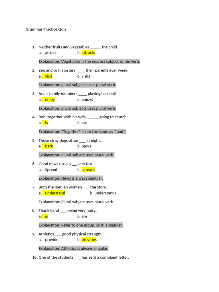 Grammar Practice Quiz | PDF | Language Mechanics | Linguistic Typology
