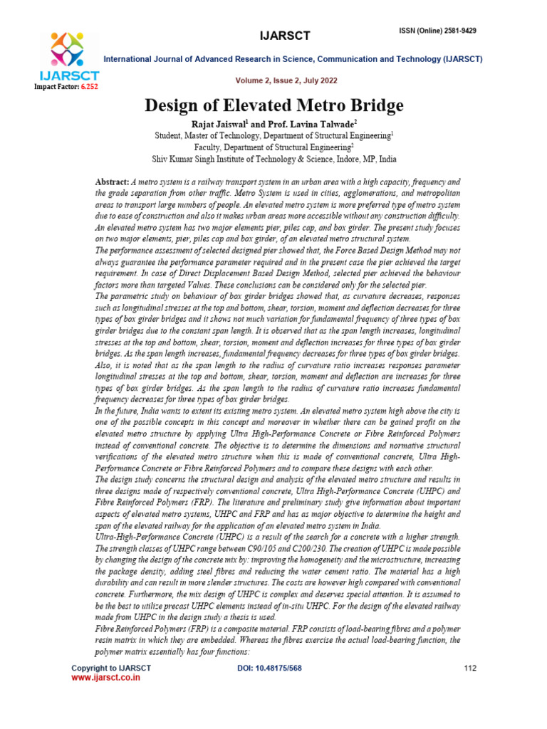 Design of Elevated Metro Bridge | PDF | Fibre Reinforced Plastic ...