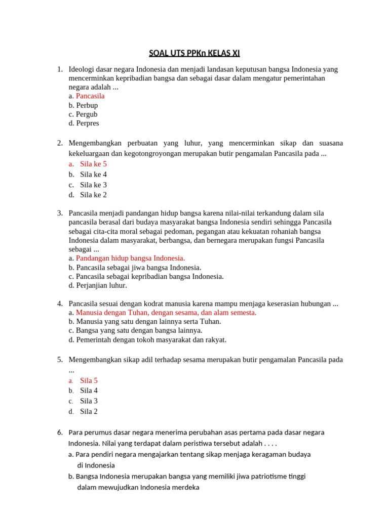 SOAL UTS PPKN KELAS XI | PDF