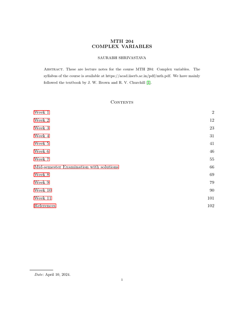 Lecture notes_complex variables | PDF | Real Number | Complex Number