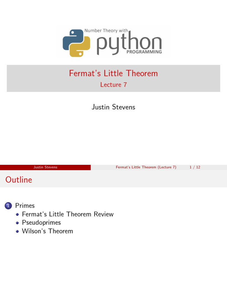 Fermat's Little Theorem | PDF | Prime Number | Numbers