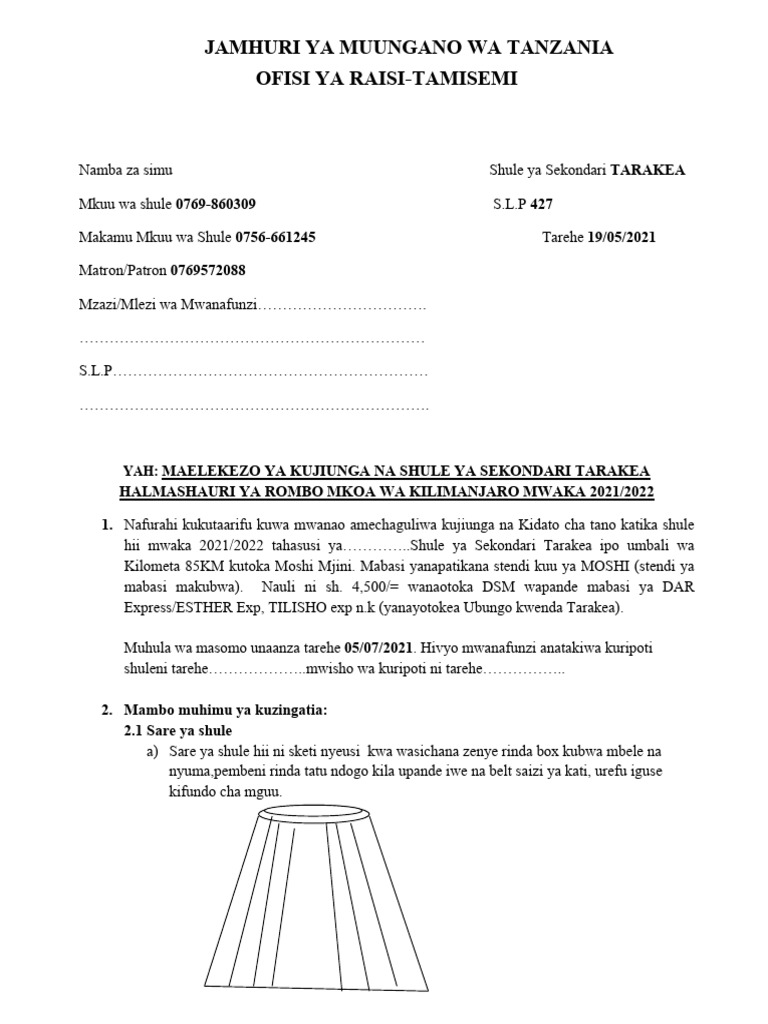 tarakea-sec-join-insruction-a-level-2021-2022-1 | PDF