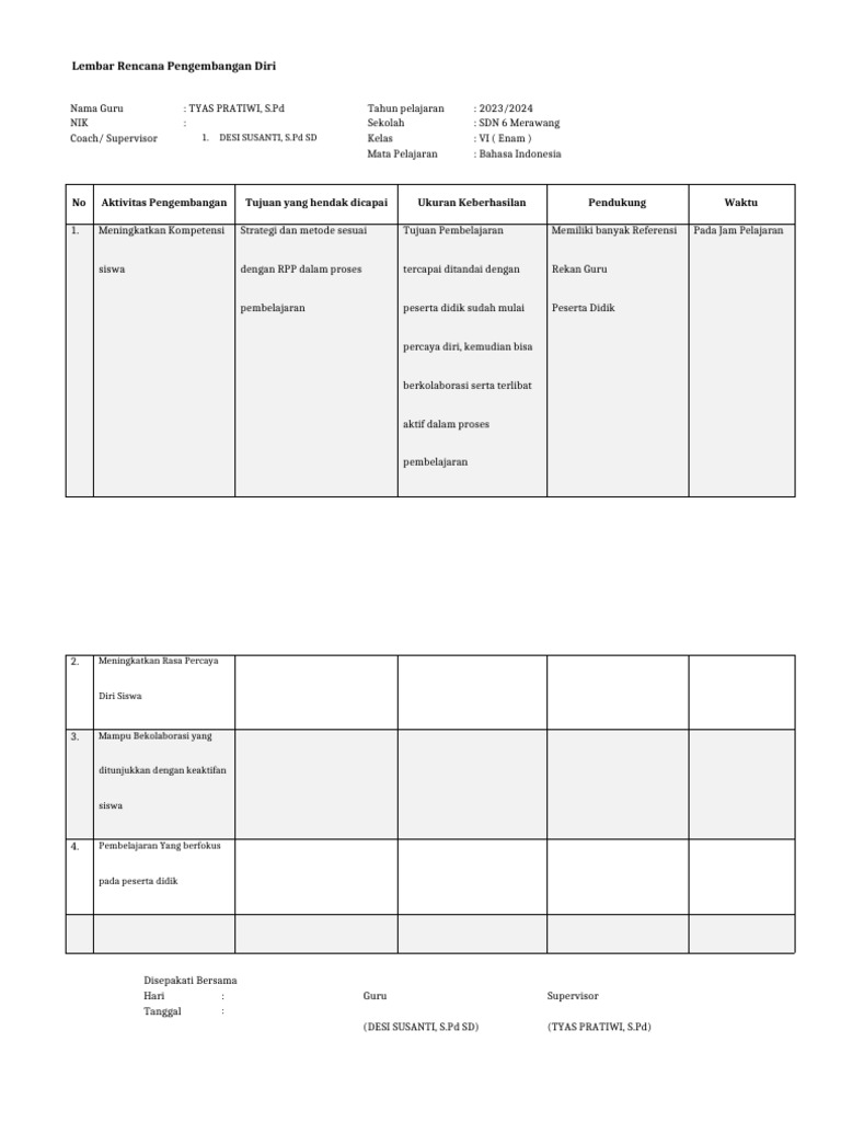 4 - Lembar Rencana Pengembangan Diri | PDF