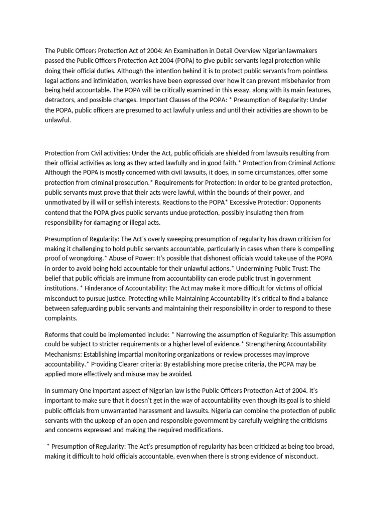 Analyzing Nigeria's Public Officers Protection Act | PDF ...