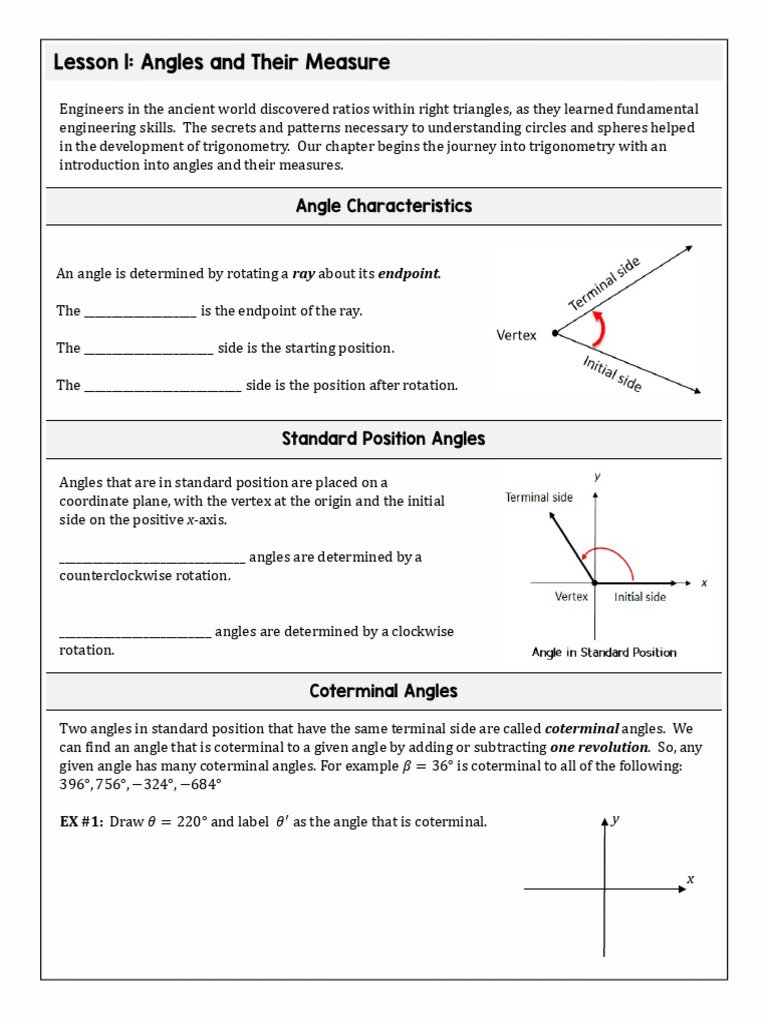 Notes 4.1-Angles and Their Measure | PDF | Angle | Circle