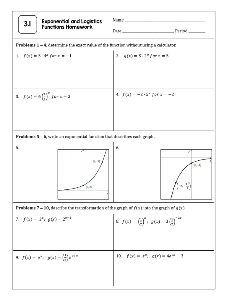 Practice 3.1-Exponential Logistic Functions | PDF | Asymptote ...