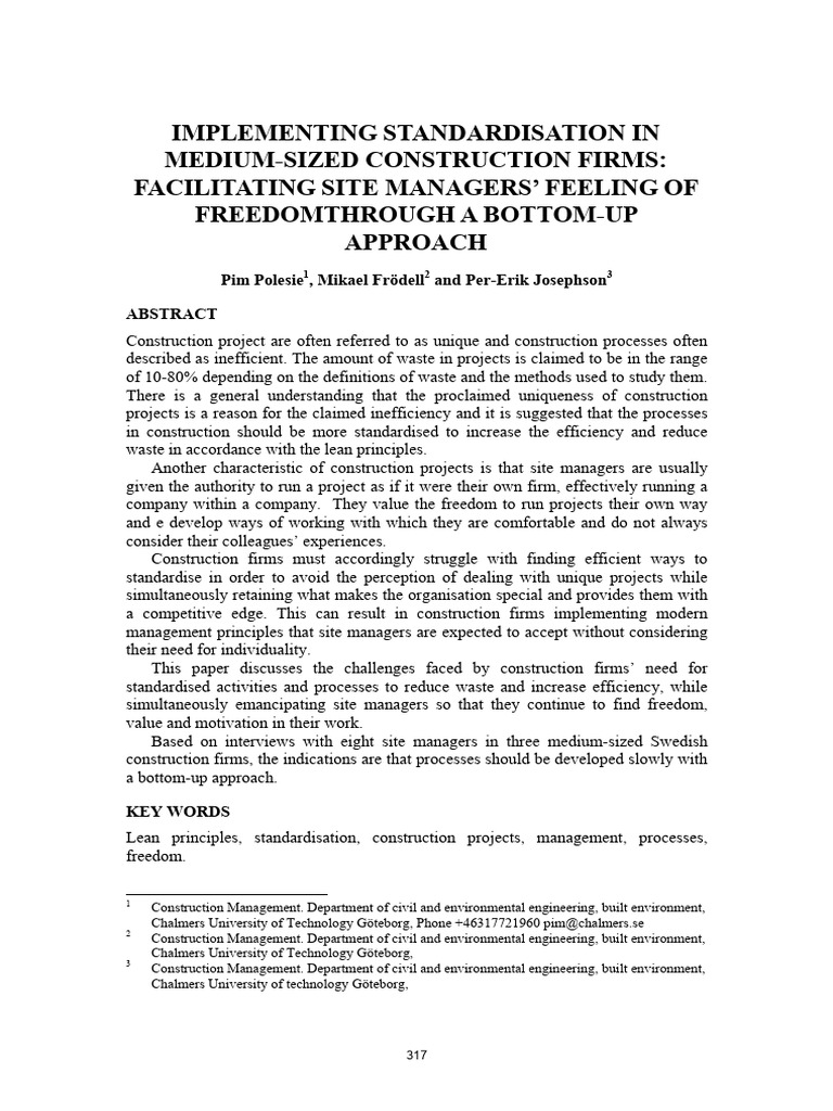 Implementing Standardisation in Medium-Sized Construction Firms ...