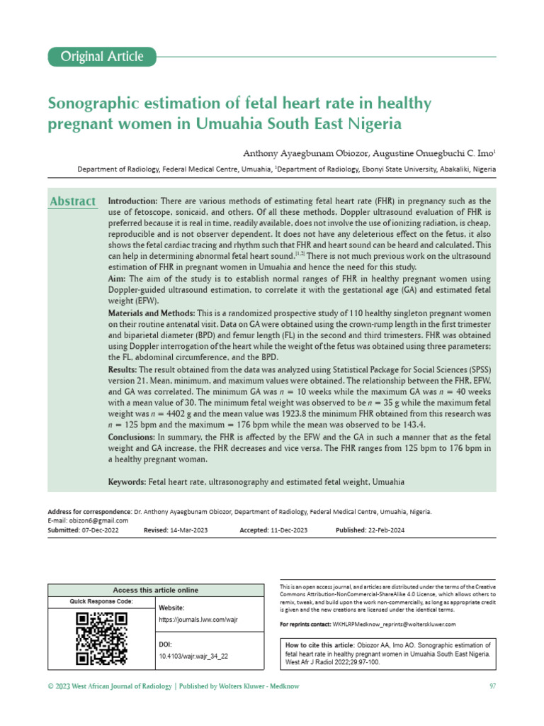 Sonographic Estimation of Fetal Heart Rate In.4 | PDF | Pregnancy | Fetus