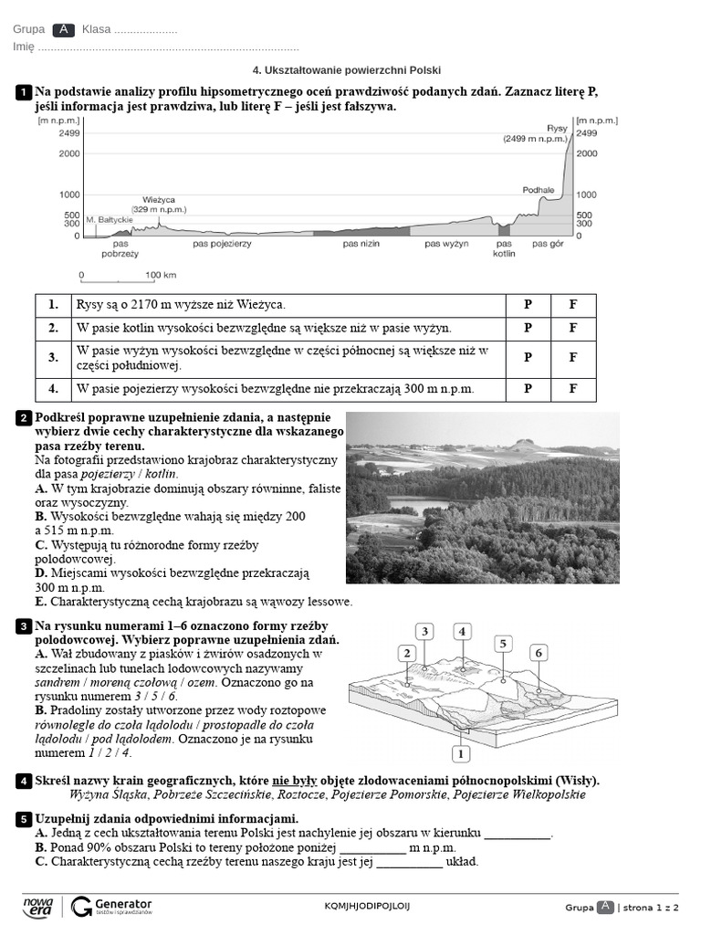 Ukształtowanie Powierzchni Polski Test (Bez Widocznej Punktacji) | PDF