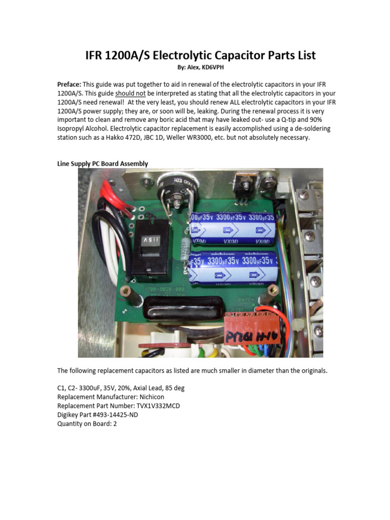 IFR 1200A - S Electrolytic Capacitor Parts List by - Alex, KD6VPH | PDF ...