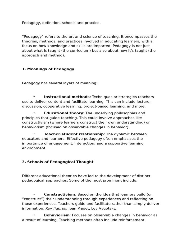 Pedagogy Definition, Shcools and Practices | PDF | Constructivism ...