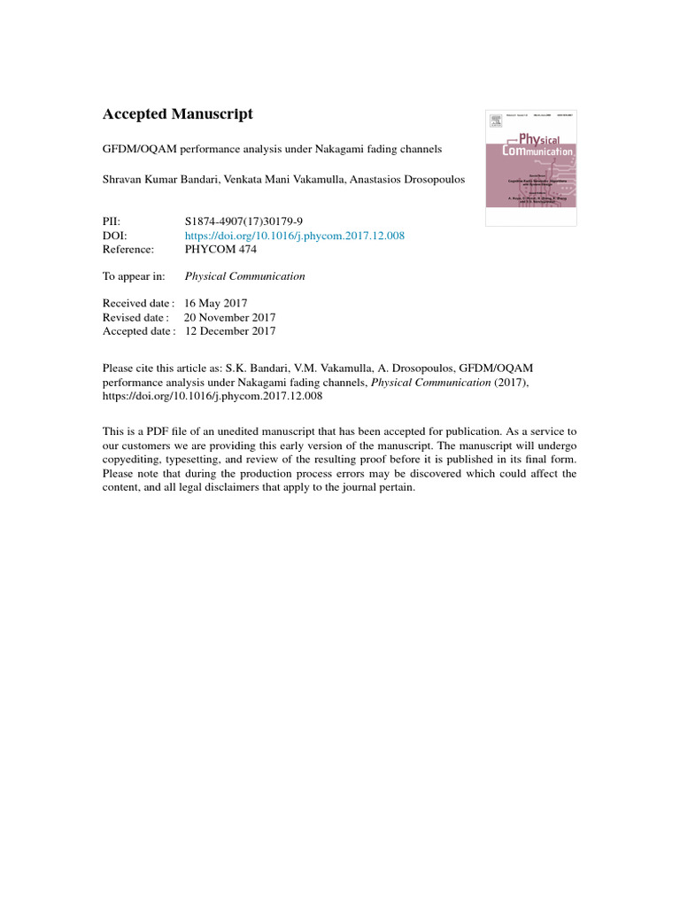GFDM OQAM Performance Analysis Under Nakagami Fading Channels | PDF | Orthogonal Frequency ...