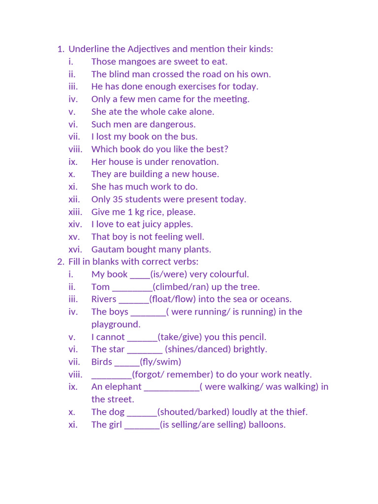 Adjectives Revision Class 3 | PDF