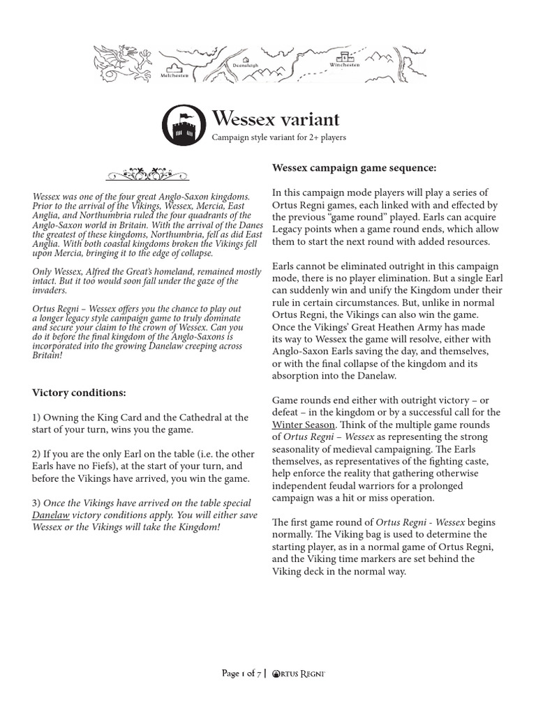Ortus Regni: Wessex Campaign Guide | PDF | Danelaw | Middle Ages
