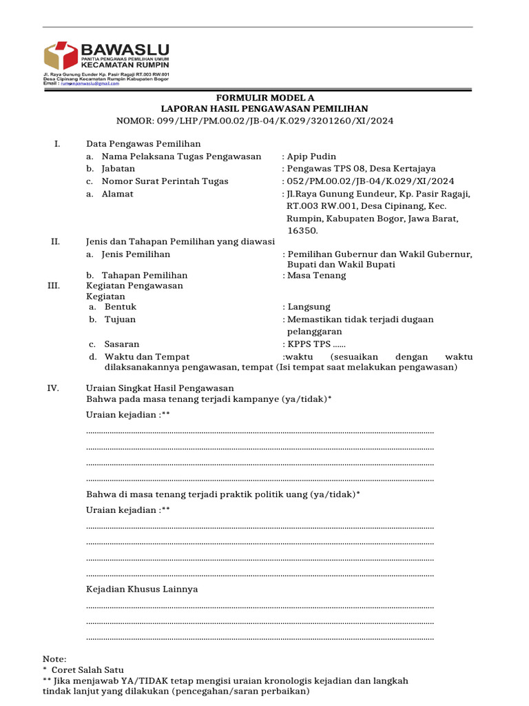 FORM A PTPS Masa Tenang TPS 8. Ap | PDF