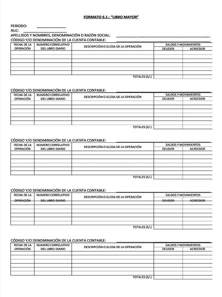 Formato Libro Mayor Contable | PDF