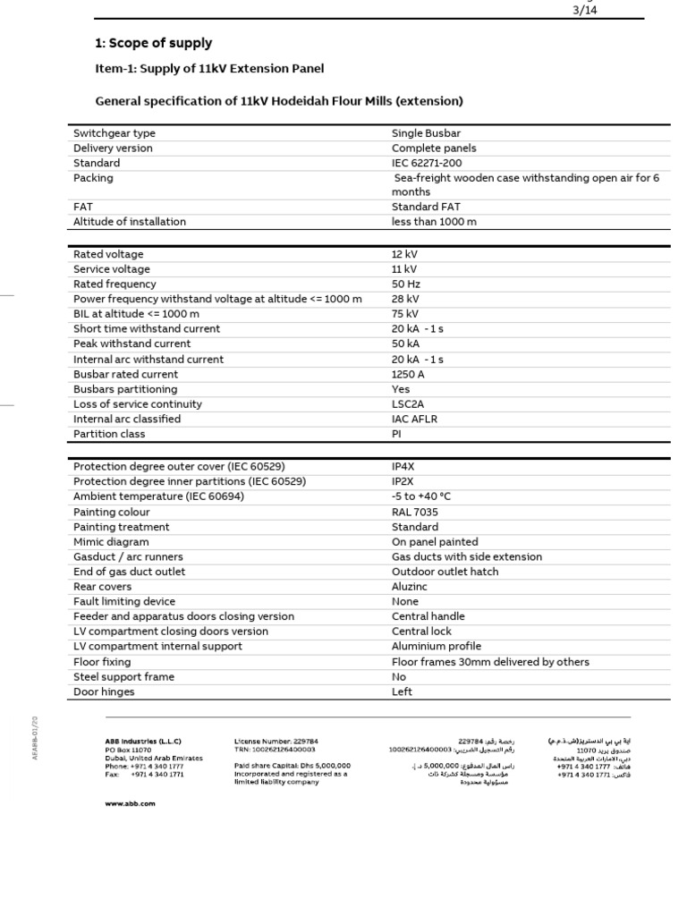 ABB 11kV Extension Panel Data Sheet | PDF | Manufactured Goods ...