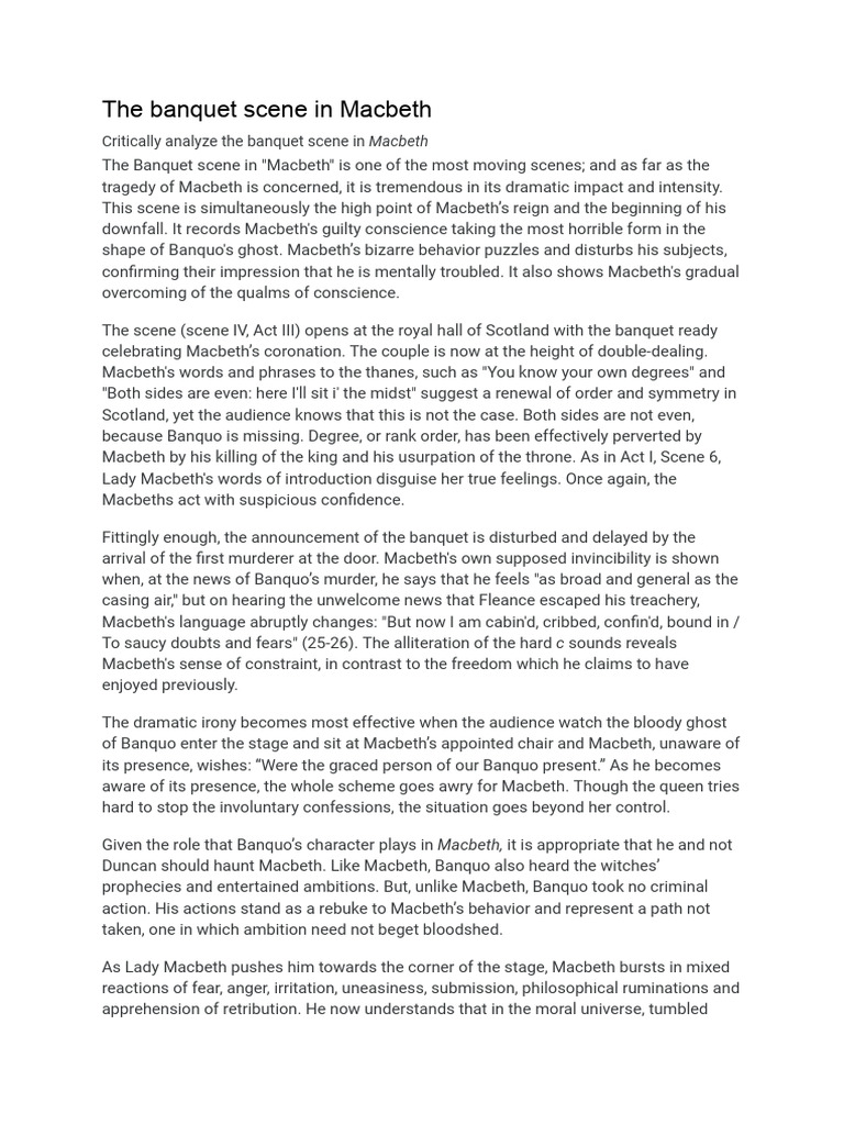 Banquet scene | PDF | Macbeth | Shakespearean Tragedies