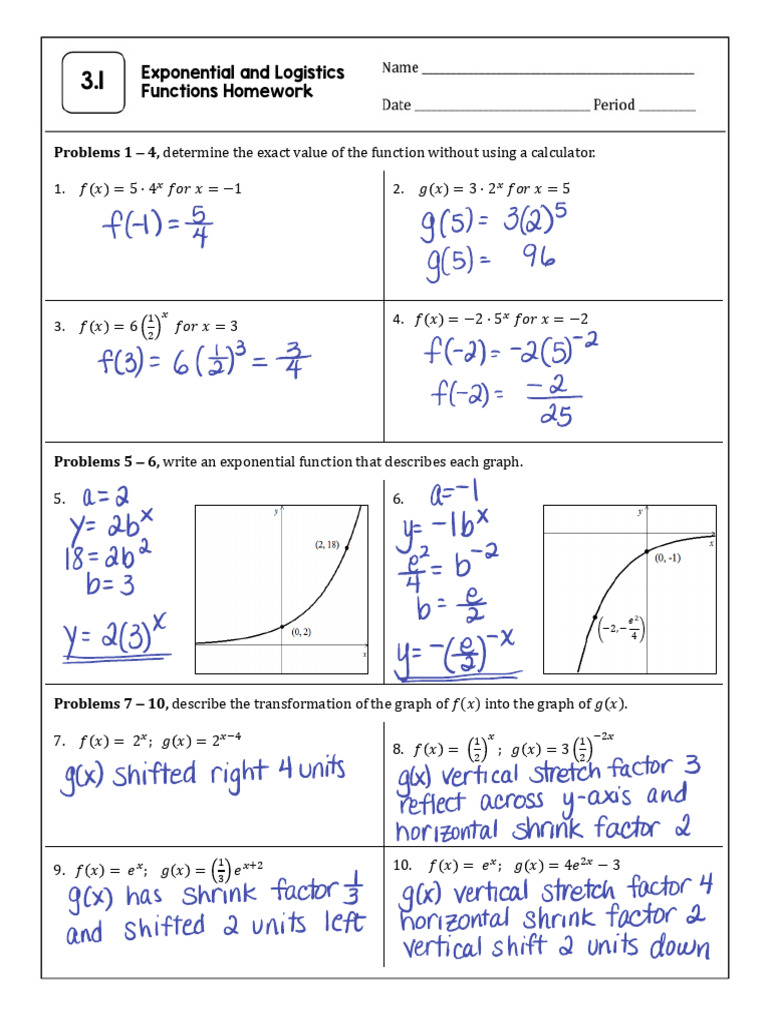 Practice 3.1-Exponential Logistic Functions Key | PDF | Asymptote ...